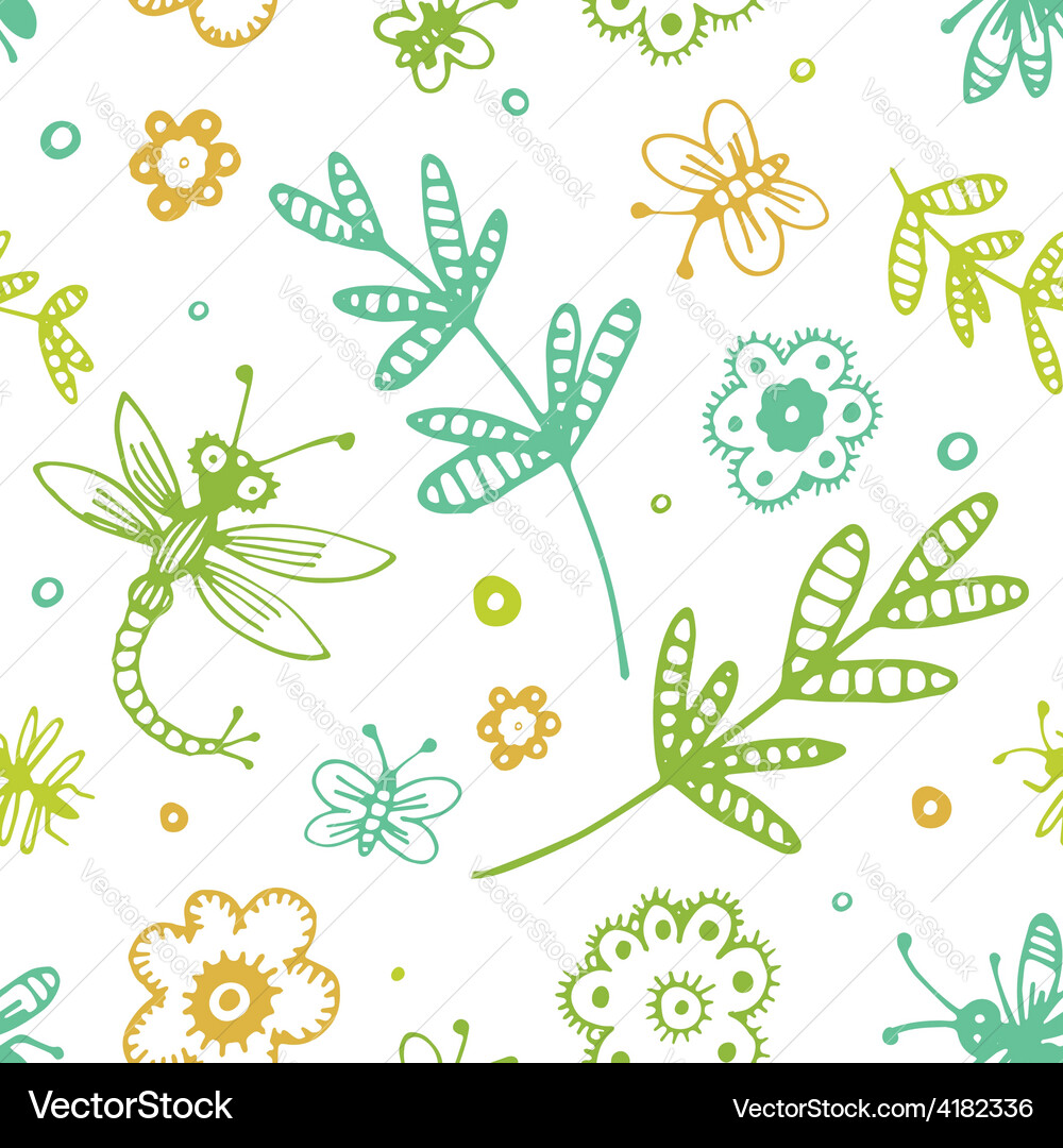 Abstract seamless background flowers and insects Vector Image