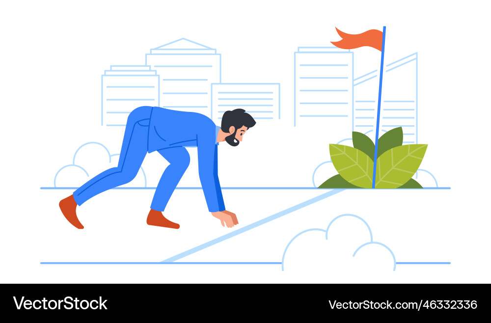 Businessman standing on a starting line ready Vector Image