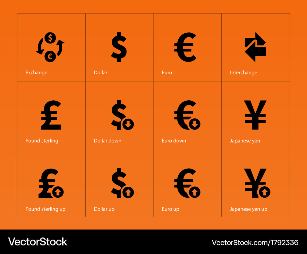 Exchange rate icons on orange background Vector Image