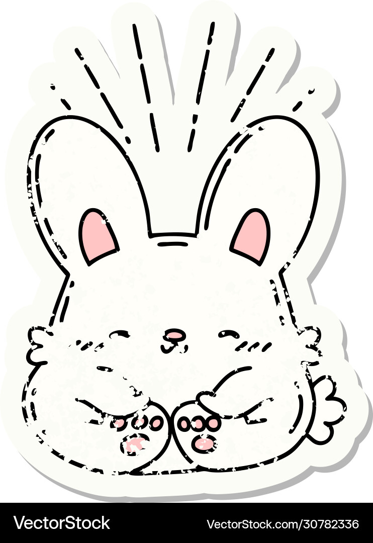 Grunge sticker tattoo style happy rabbit Vector Image