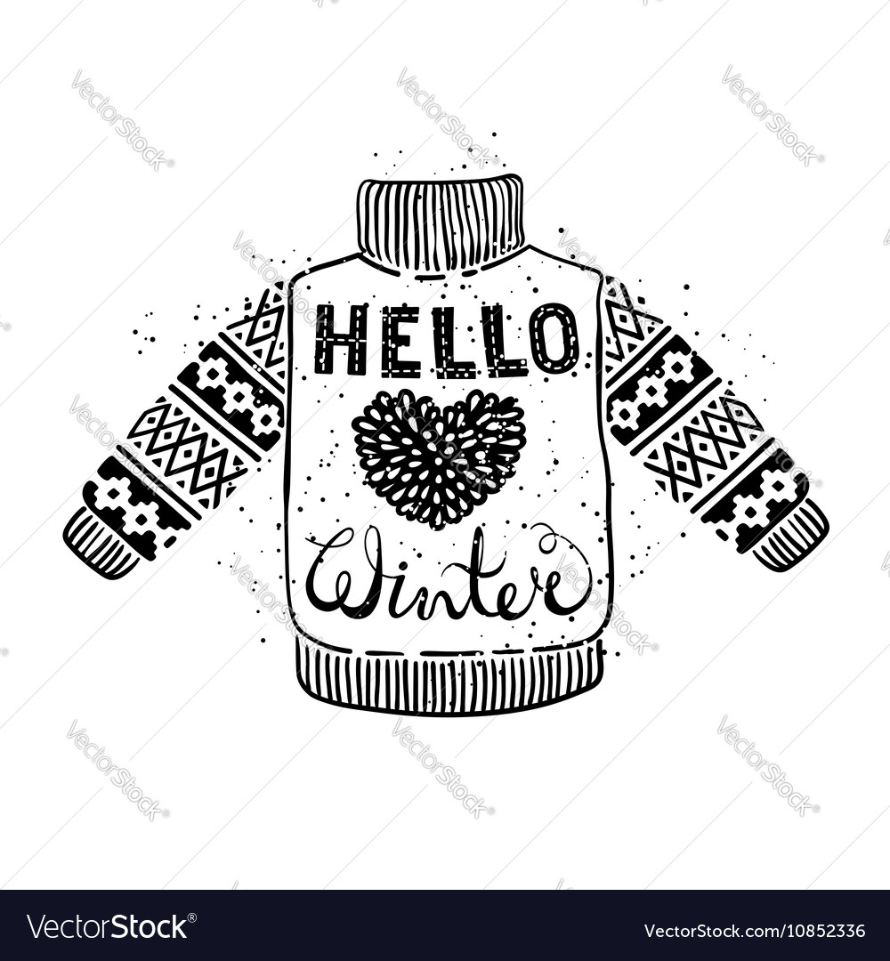 Hello winter text and knitted wool sweater with a Vector Image