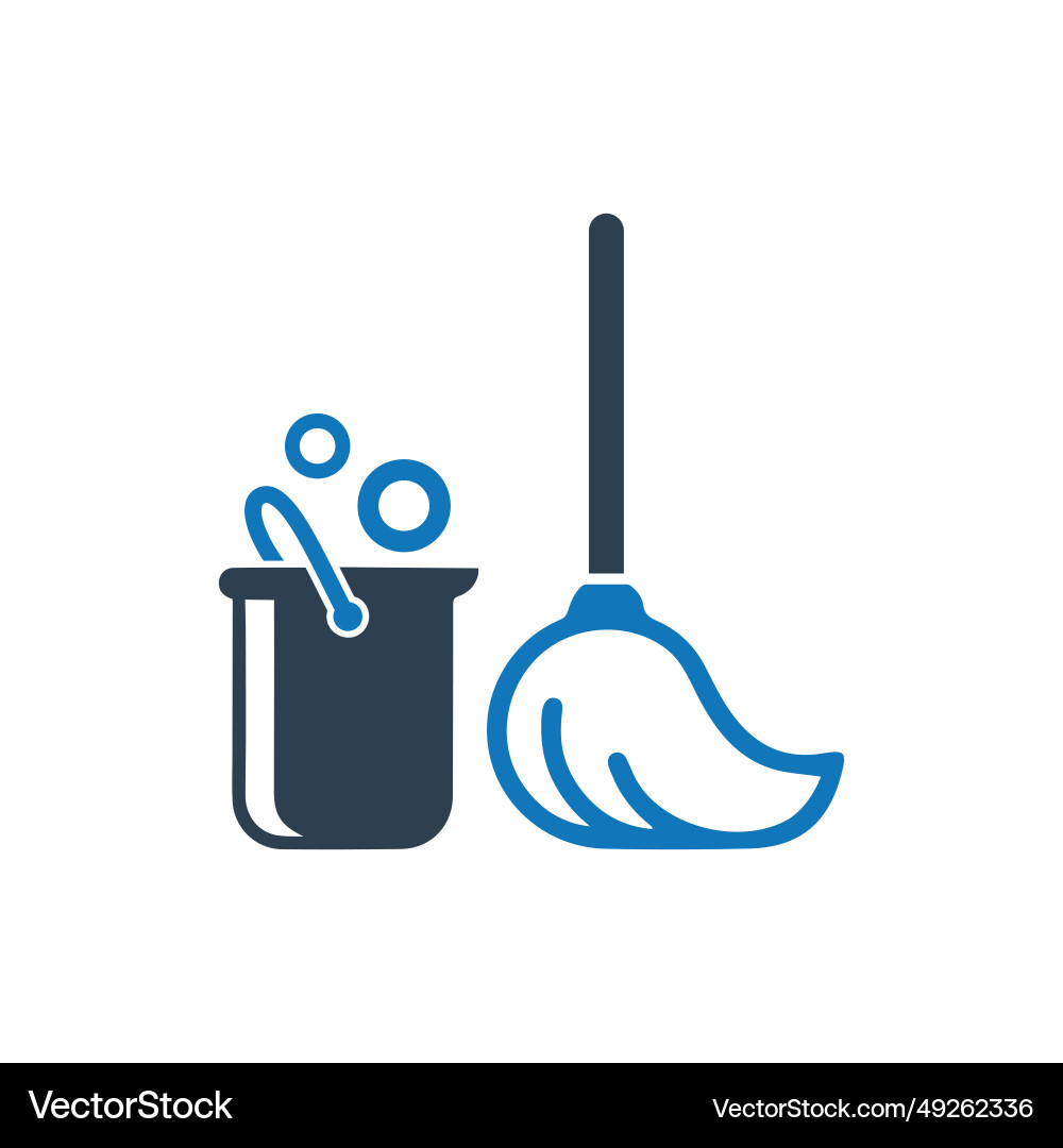 Mop and bucket icon on white background Royalty Free Vector