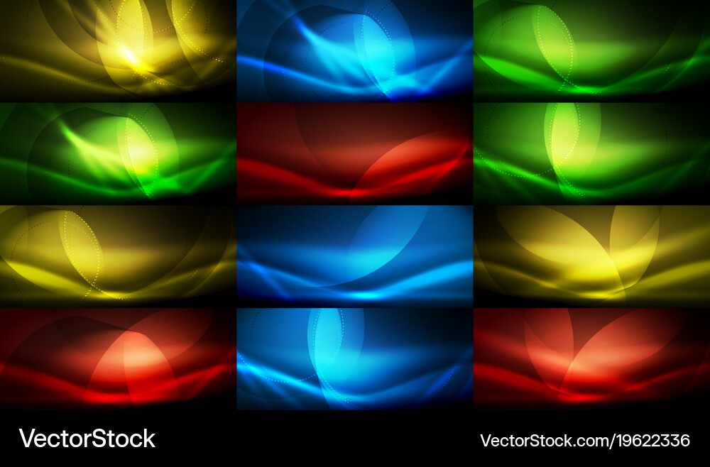 Set of neon flowing wave abstract Royalty Free Vector Image