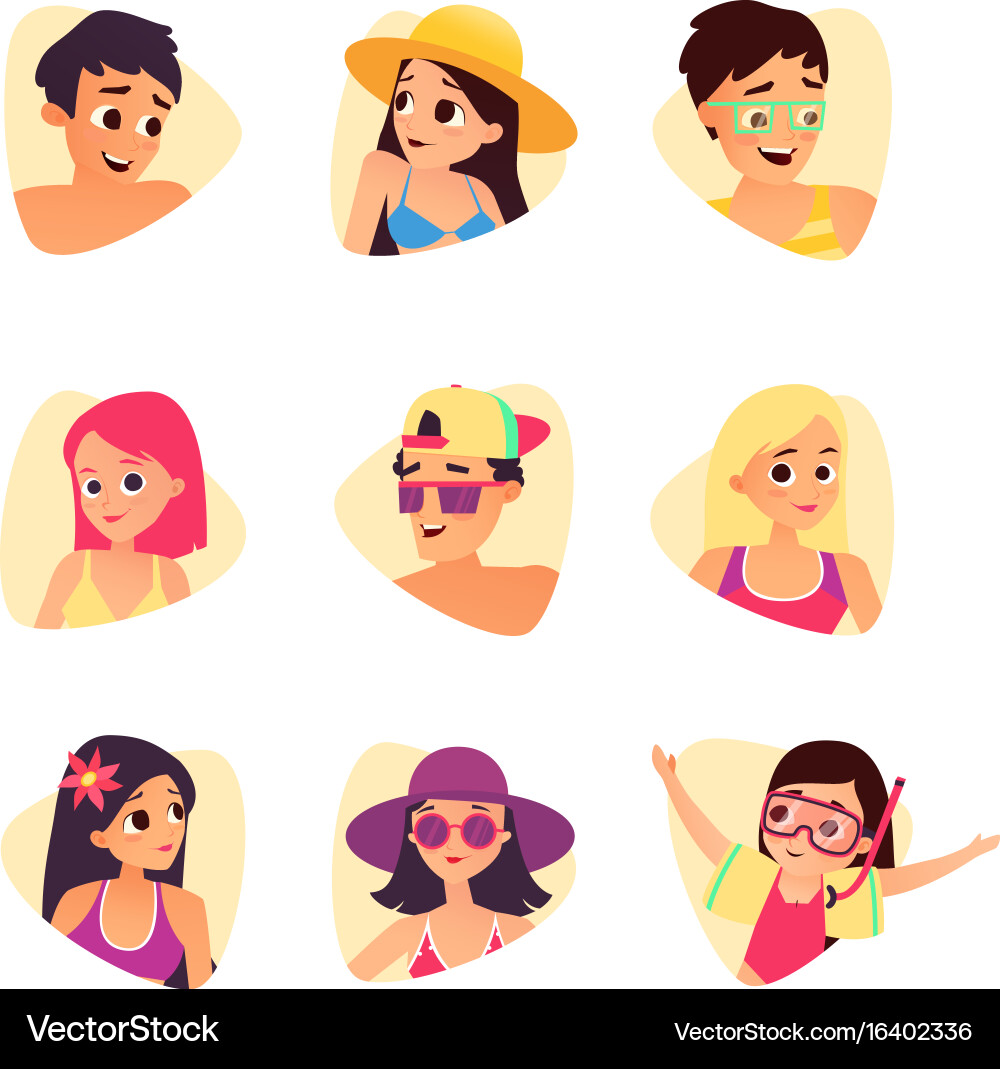 Set summer cartoon characters people avatars Vector Image