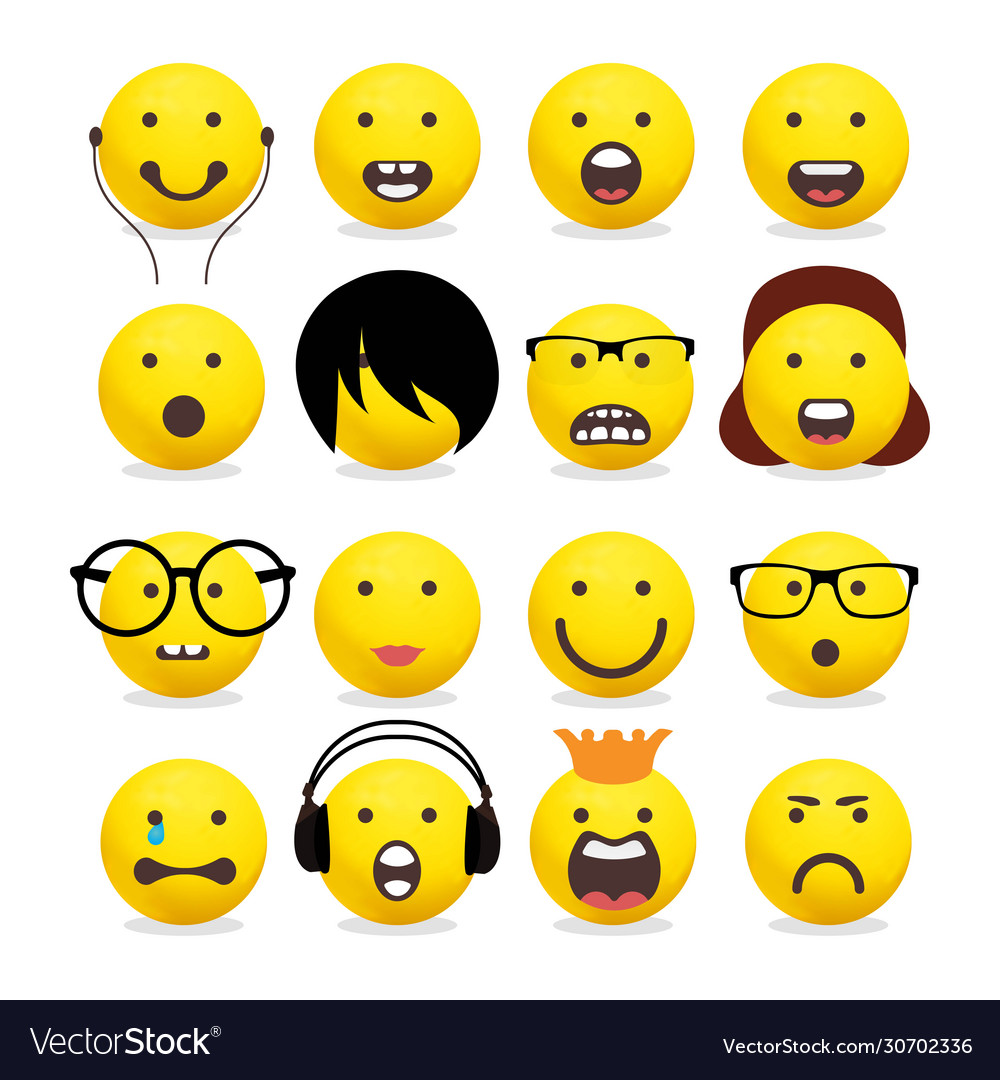 Smileys emoticons emoji set Royalty Free Vector Image