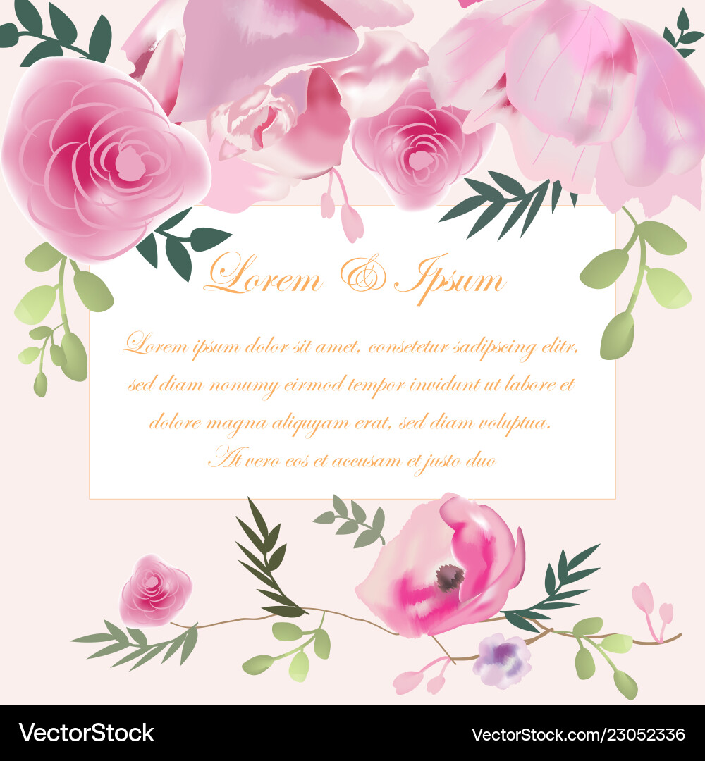 Wedding card pink rose flower Royalty Free Vector Image