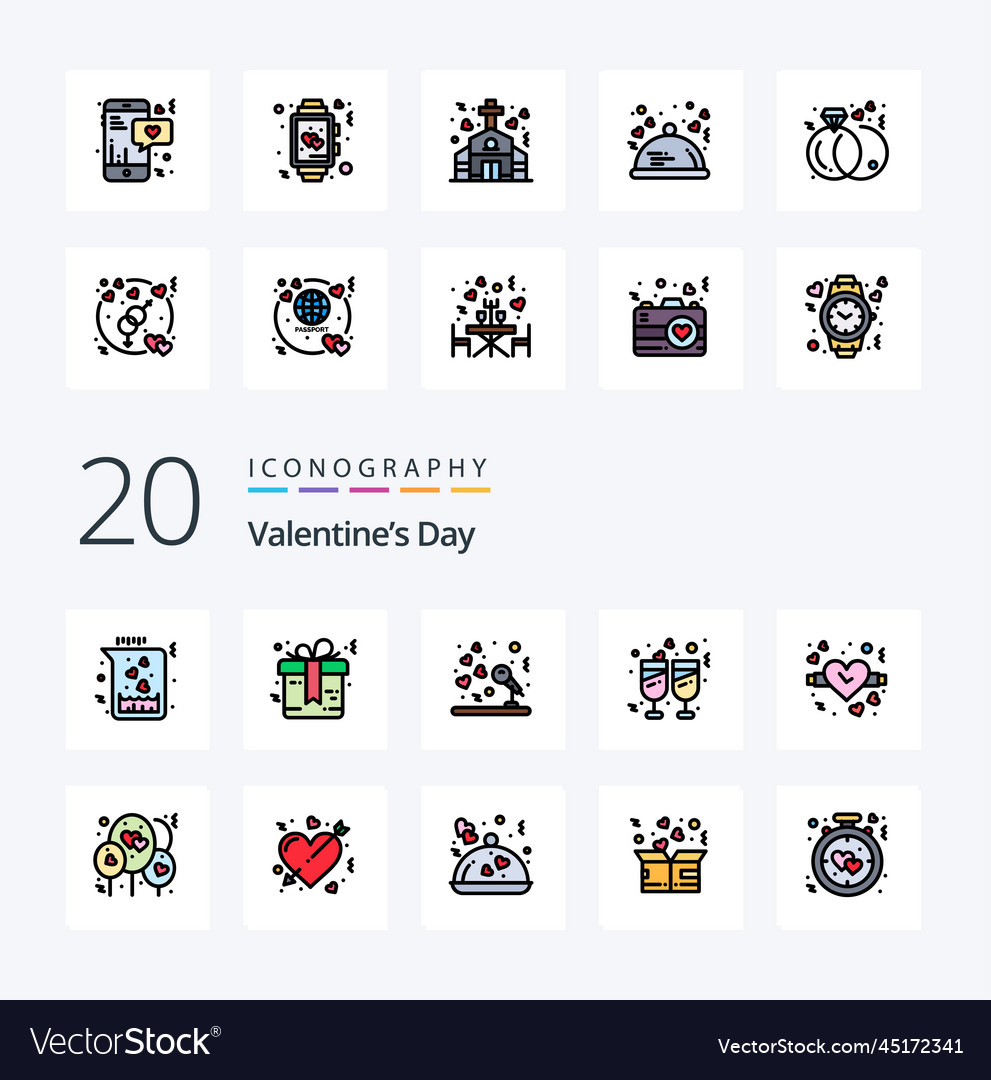 20 Valentines Day Line Filled Color Icon Pack Vector Image