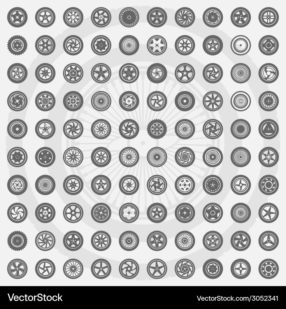 Car wheel set rims icons Royalty Free Vector Image