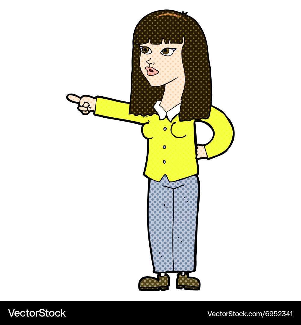 Comic cartoon pretty woman pointing Royalty Free Vector
