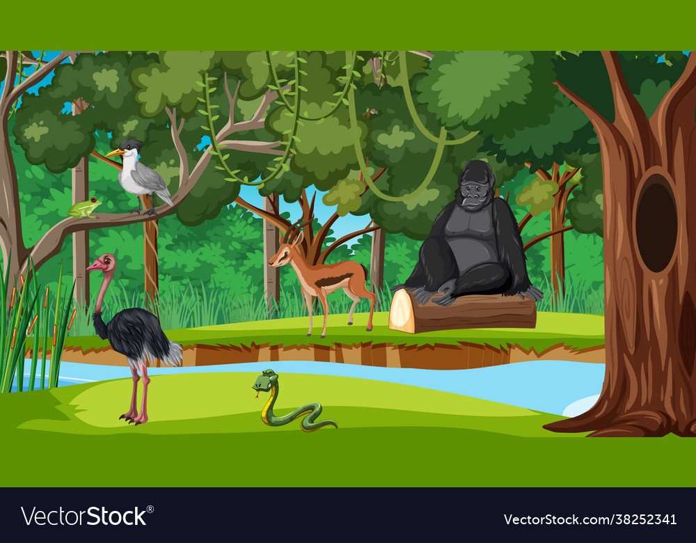 Forest scene with different wild animals Vector Image