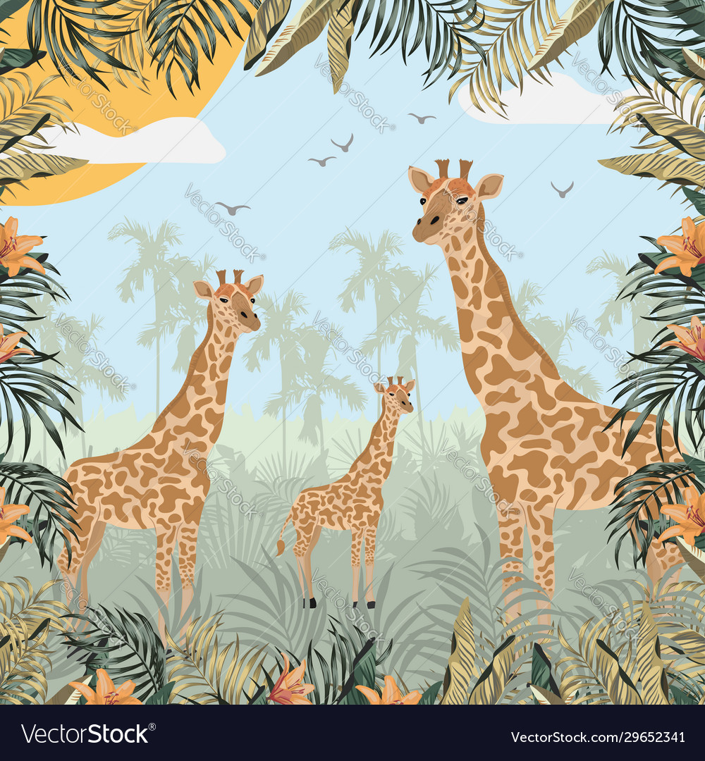 Giraffe in jungle wild Royalty Free Vector Image