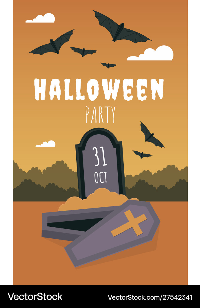 Halloween party flat poster template Royalty Free Vector