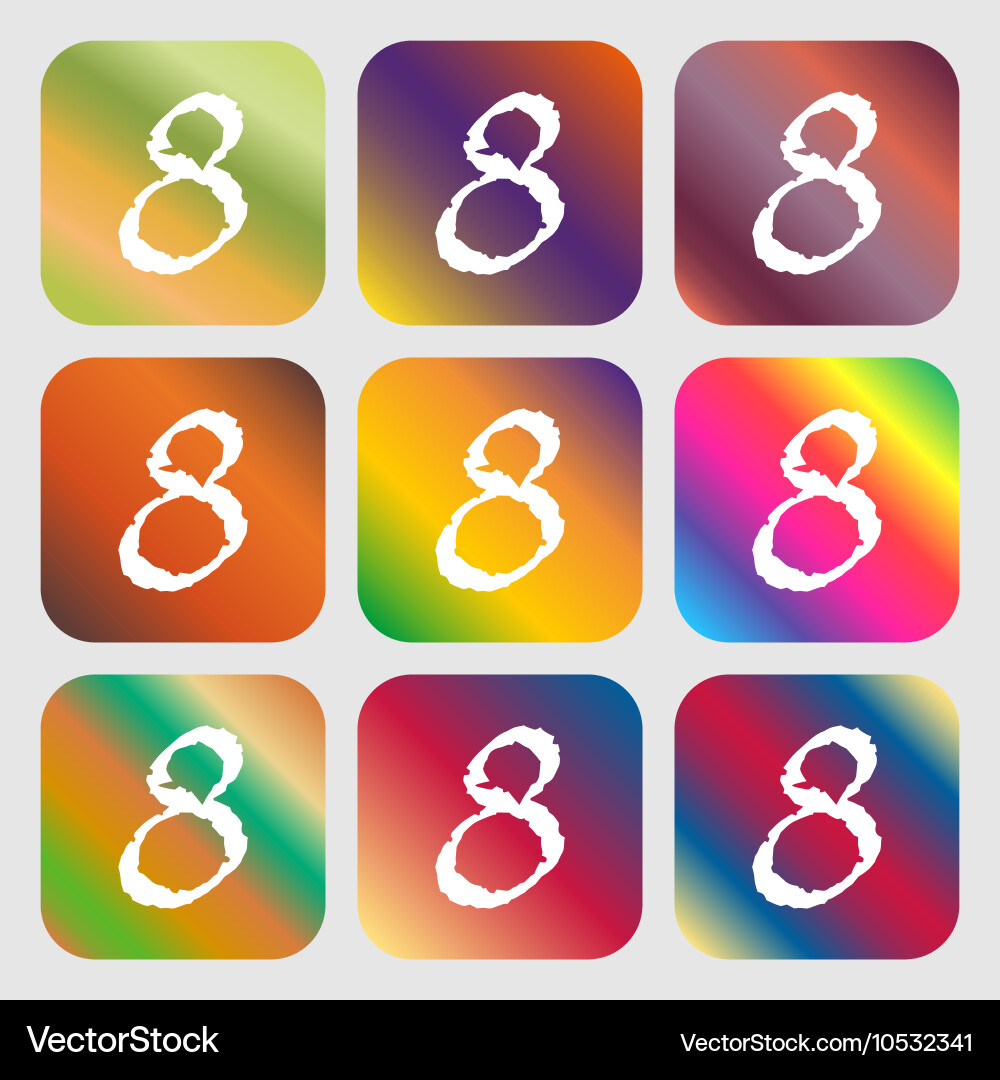 Number eight icon sign nine buttons with bright Vector Image