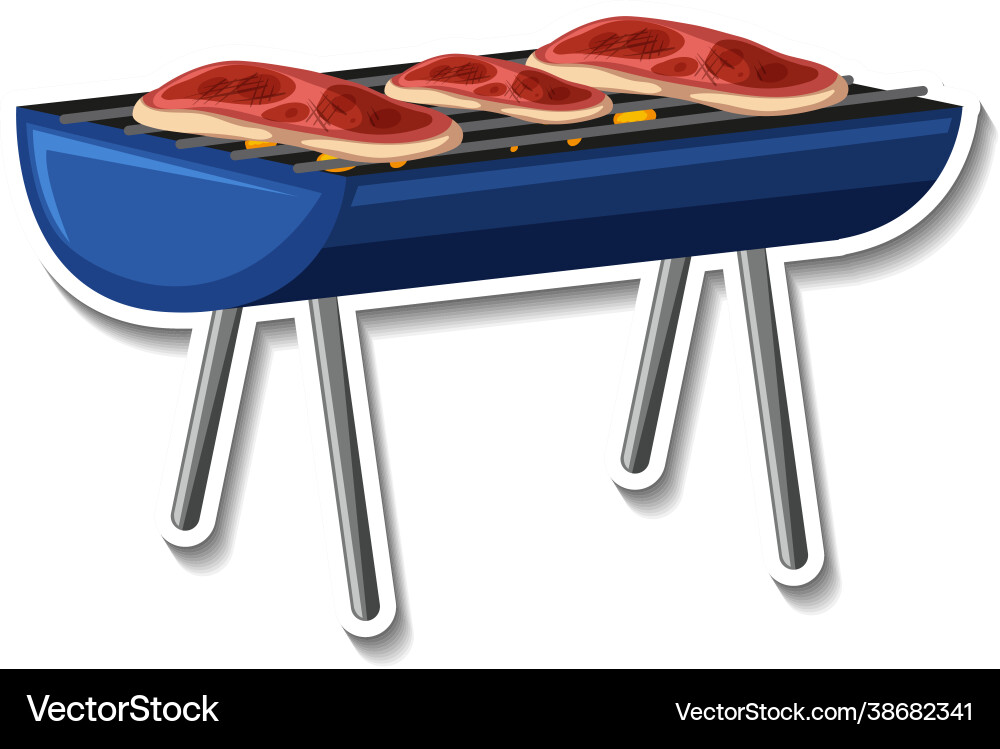Raw meats on barbecue grill sticker white Vector Image