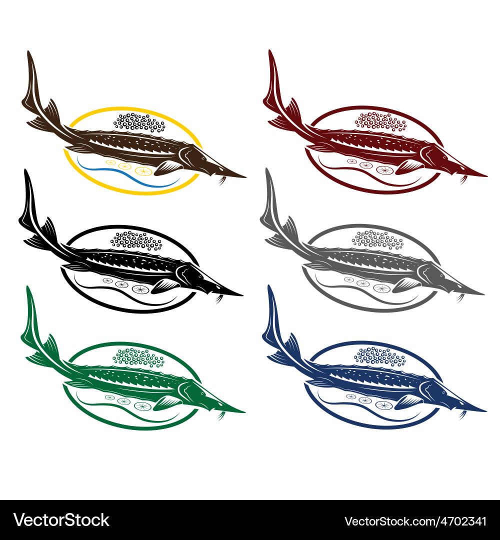 Sturgeon fish with caviar and lemon on plate Vector Image