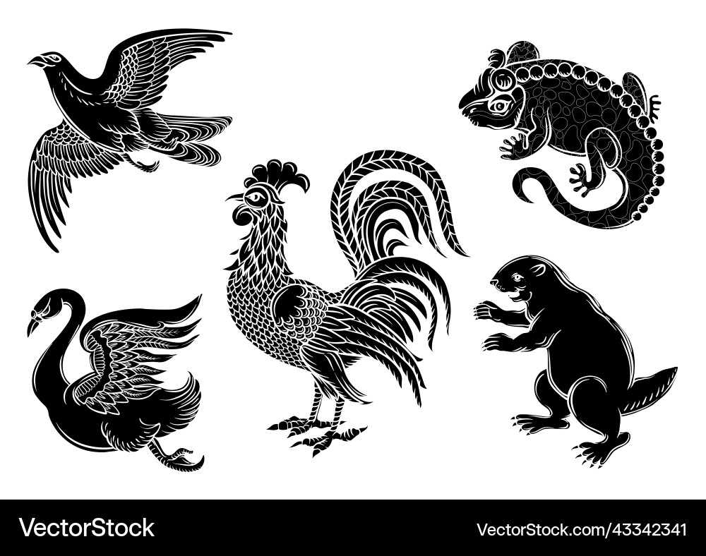 Symbolic heraldic animals and birds Royalty Free Vector