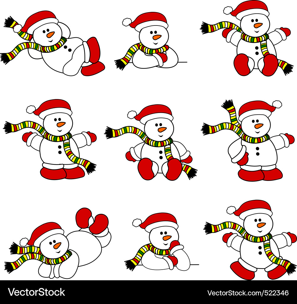 Cute christmas snowman set Royalty Free Vector Image
