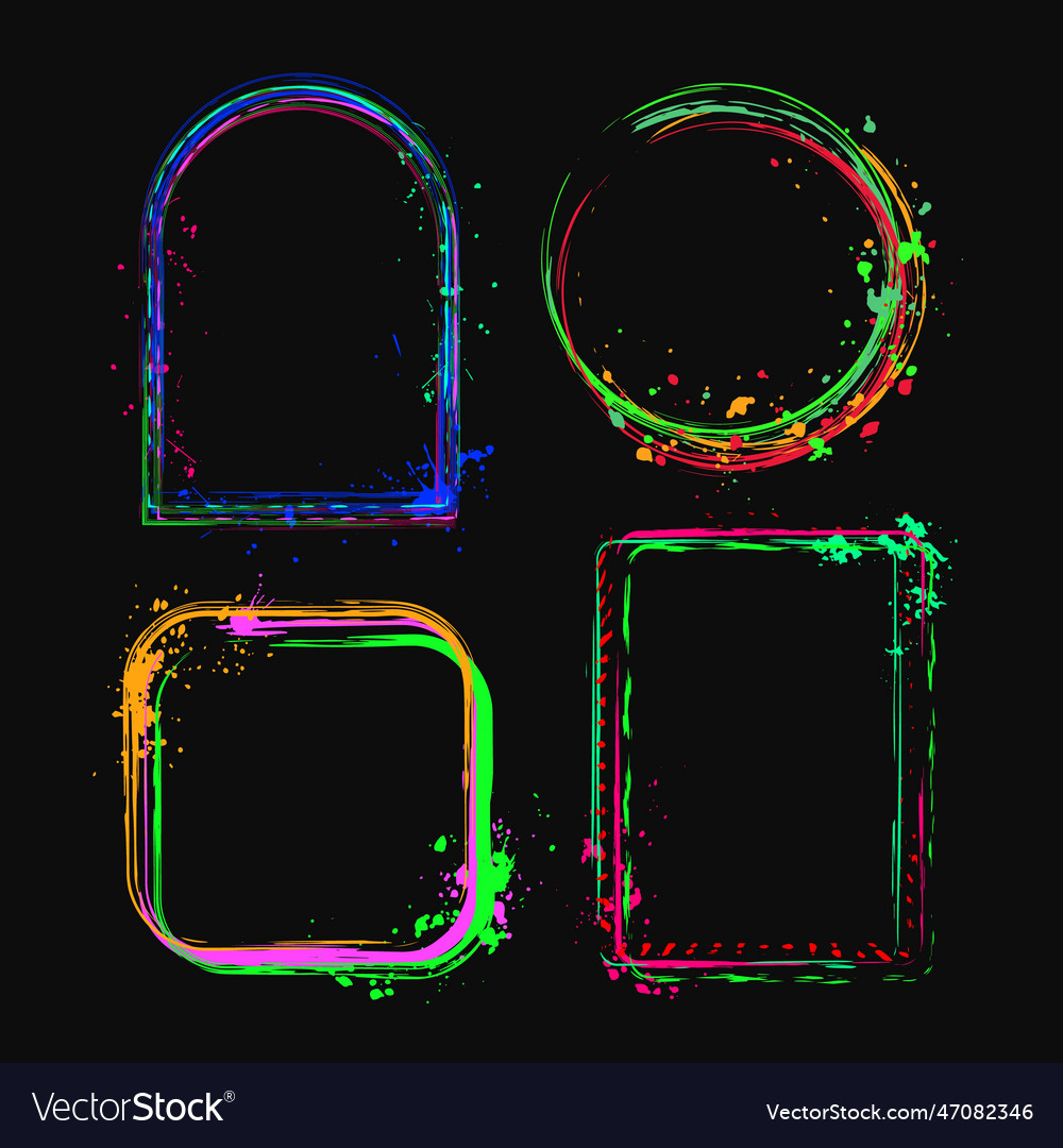 Geometric frames with paint strokes splatter Vector Image
