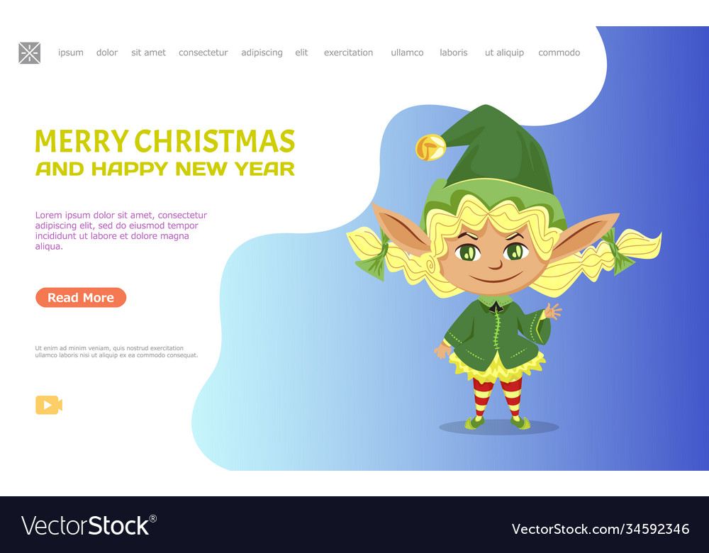 Merry christmas and happy new year waving elf Vector Image