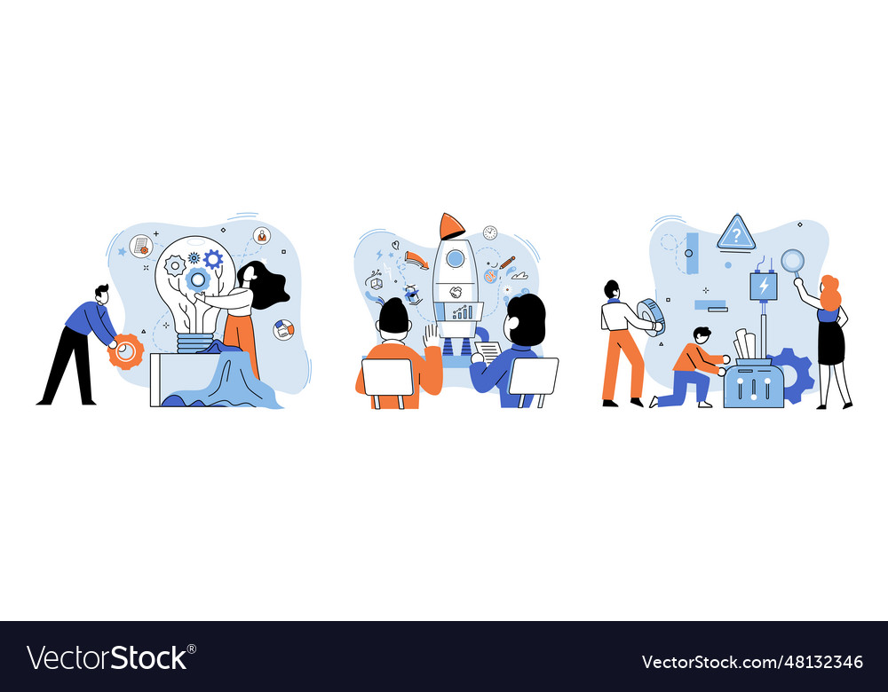 Team solving problems search for right solution Vector Image