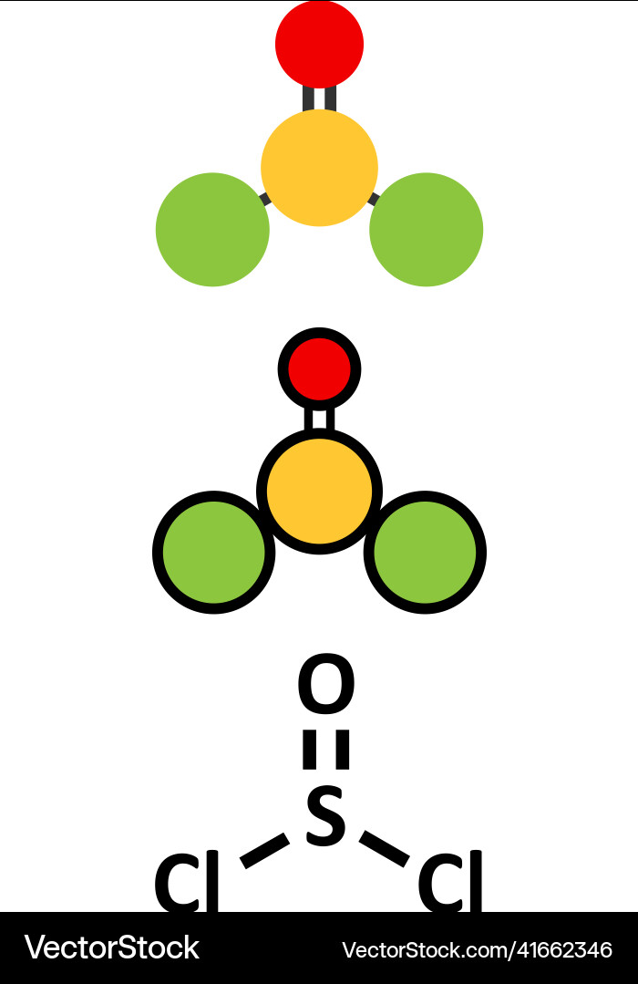Thionyl chloride socl2 chemical reagent molecule Vector Image