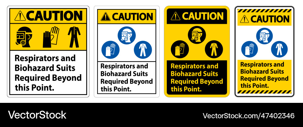 Warning ppe sign respirators and biohazard suits Vector Image