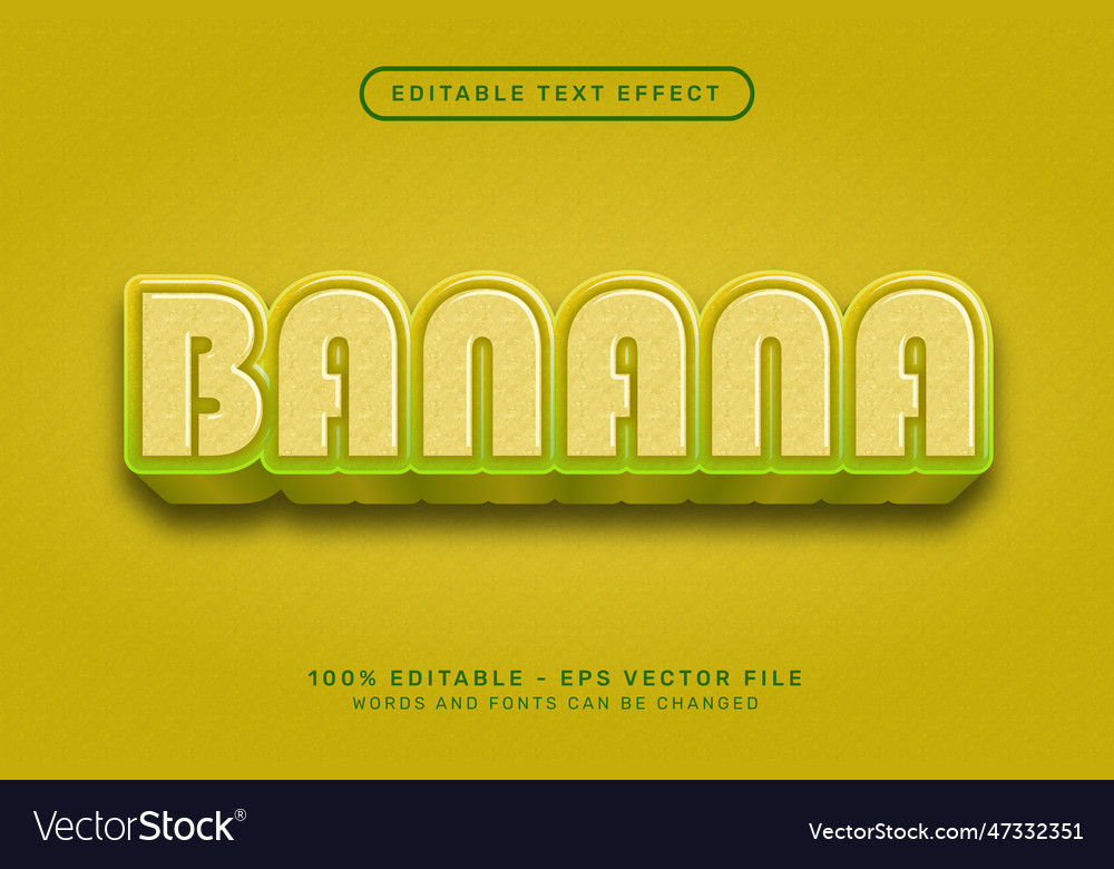 Banana 3d text effect and editable text effect Vector Image