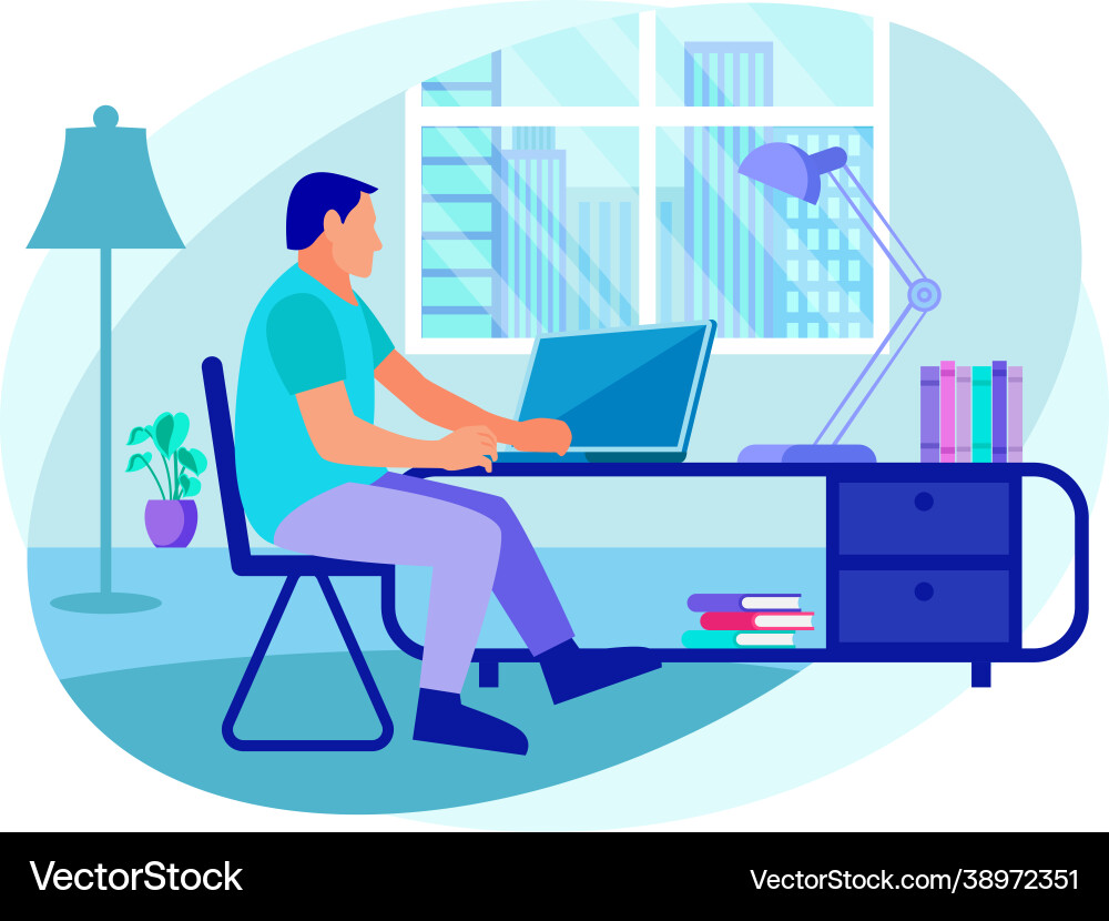 Businessman working from home on desk Royalty Free Vector