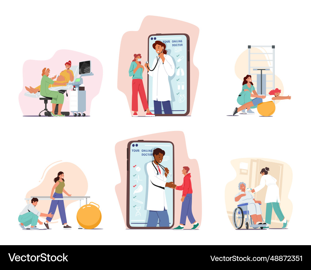 Compassionate doctor characters listen Royalty Free Vector