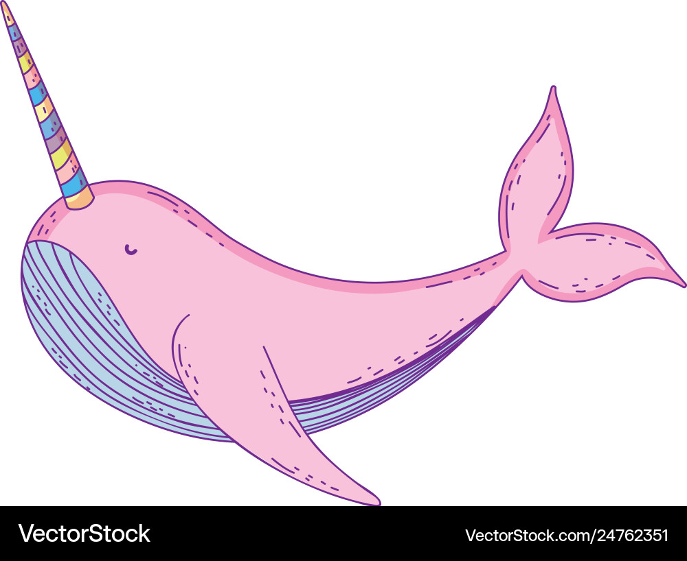 Cute narval fairytale character Royalty Free Vector Image