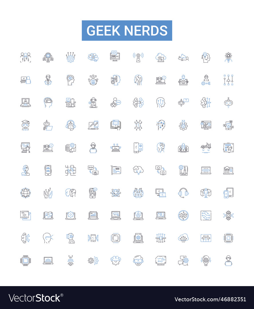 Geek nerds outline icons collection geeks Vector Image Geek nerds outline icons collection geeks Vector Image
