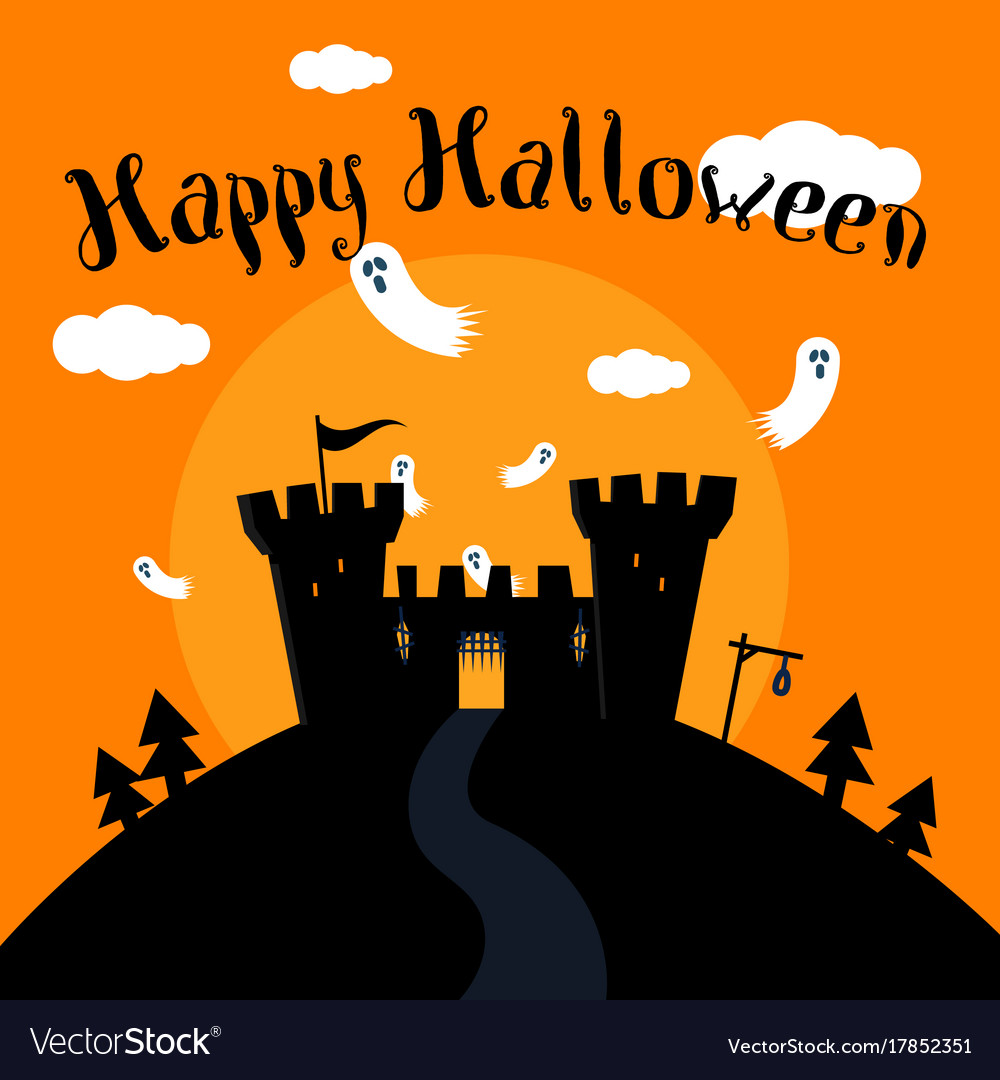 Halloween greeting card with hunted castle Vector Image