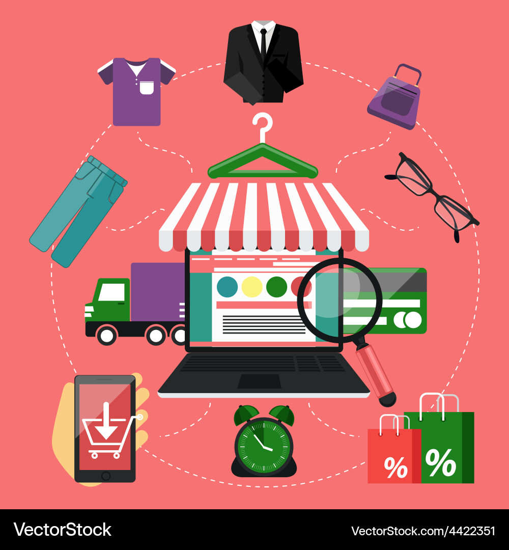 Internet shopping concept laptop with awning Vector Image