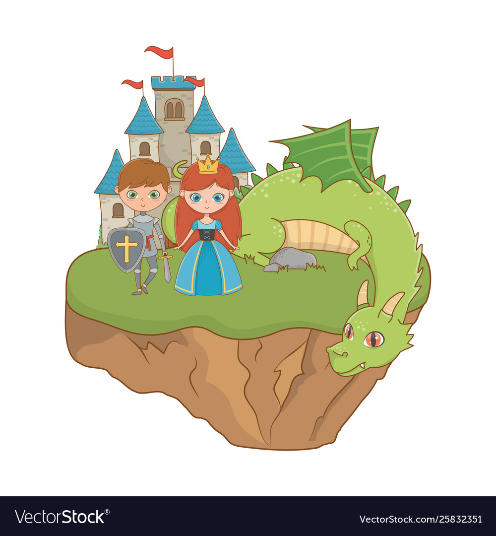 Princess knight and dragon fairytale design Vector Image