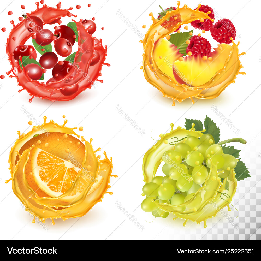 Set fruit juice splash rawberry orange Royalty Free Vector