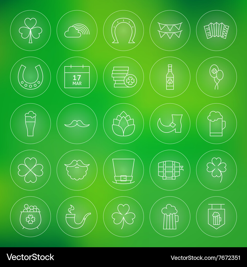 Thin outline saint patrick day circle line icons Vector Image