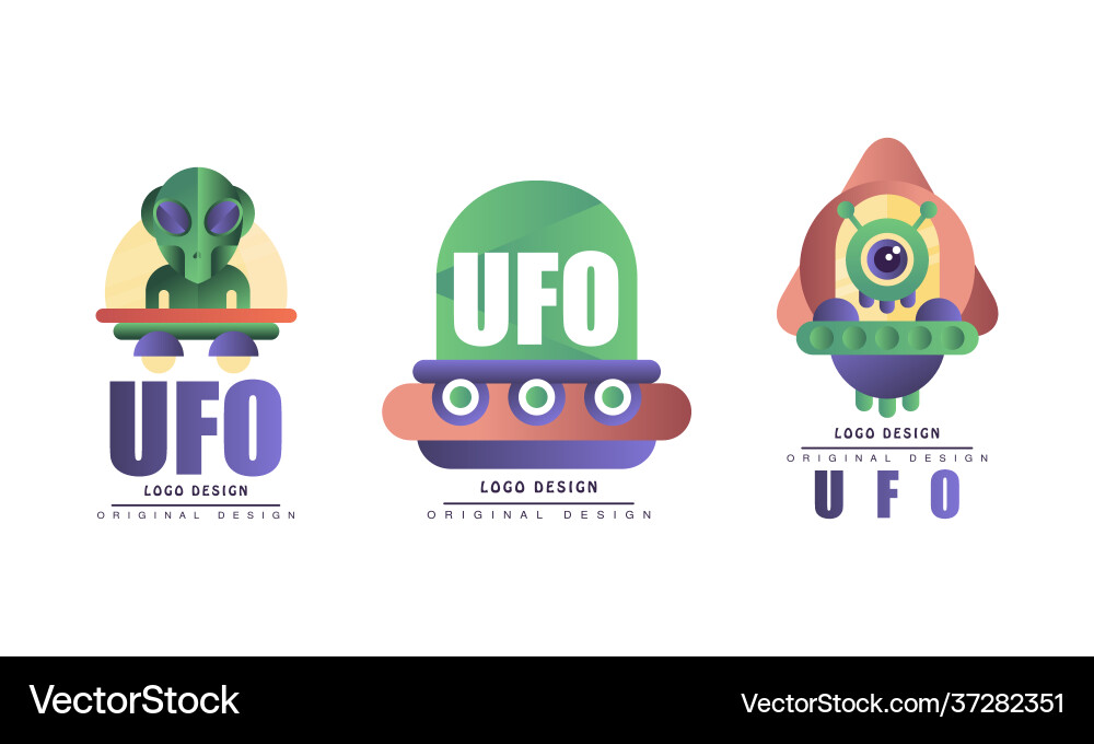 Ufo logo design templates set retro badges Vector Image
