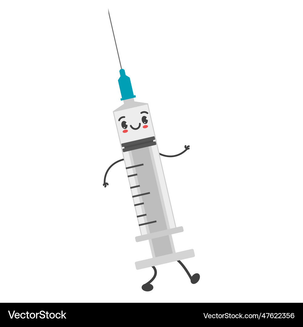 Cute and funny syringe character isolated Vector Image