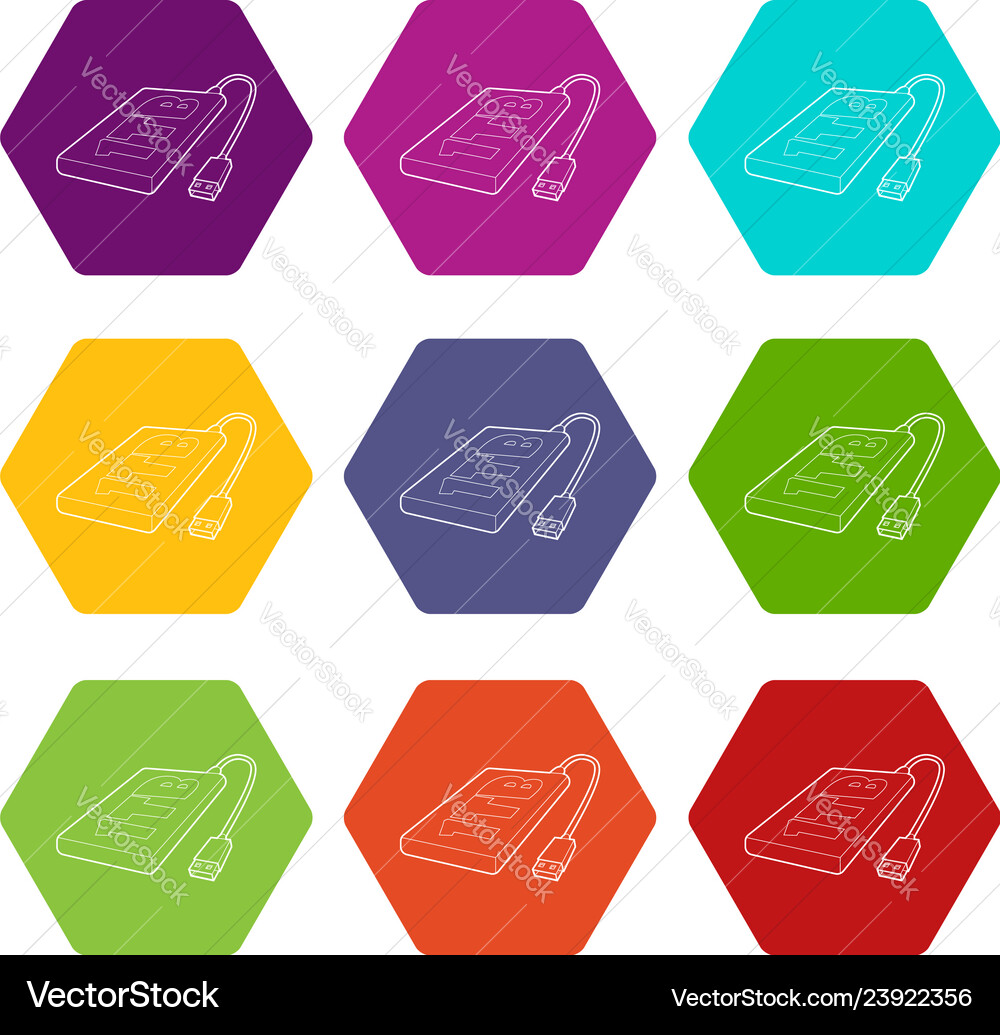 External hard drive 1tb icons set 9 Royalty Free Vector