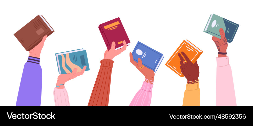 Hands holding books cartoon human Royalty Free Vector Image