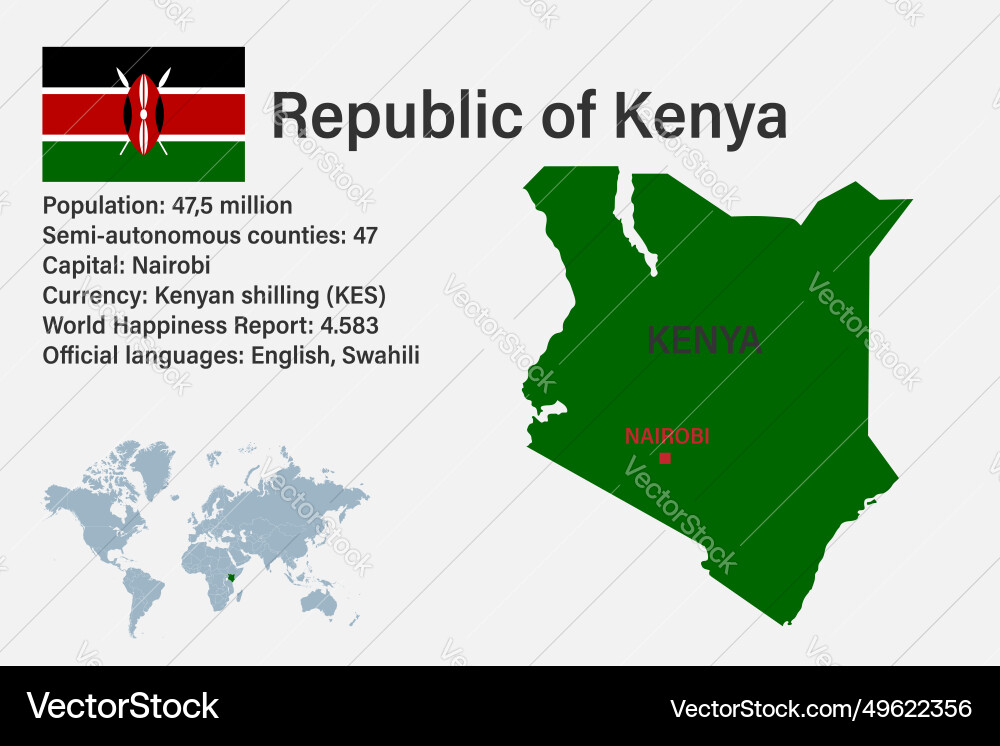 Highly detailed kenya map with flag capital Vector Image