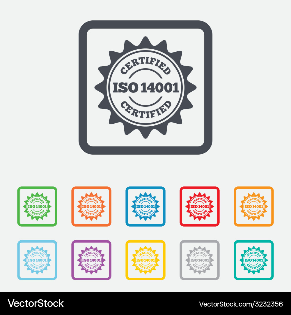 ISO 14001 certified sign Certification stamp Vector Image