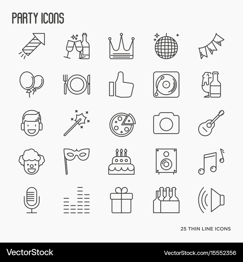 Party and celebration thin line icons set Vector Image