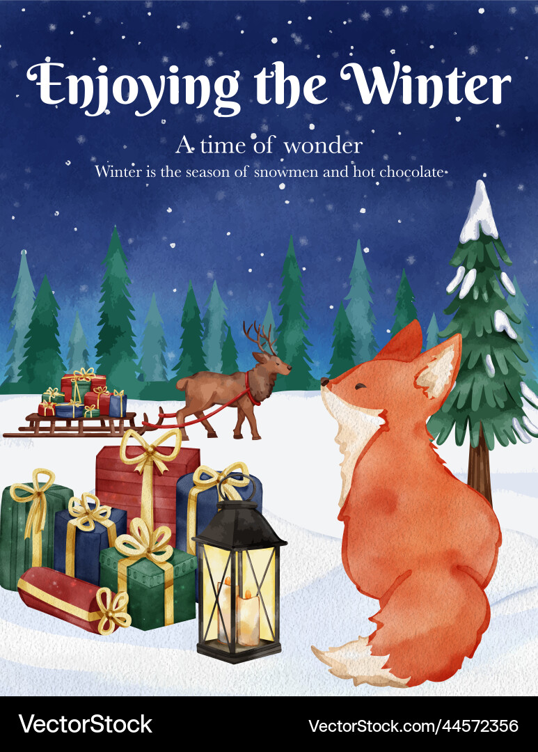 Poster template with children enjoy winter Vector Image