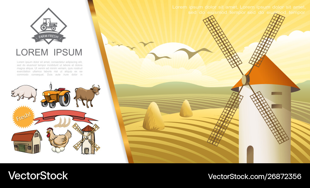 Retro farm colorful concept Royalty Free Vector Image