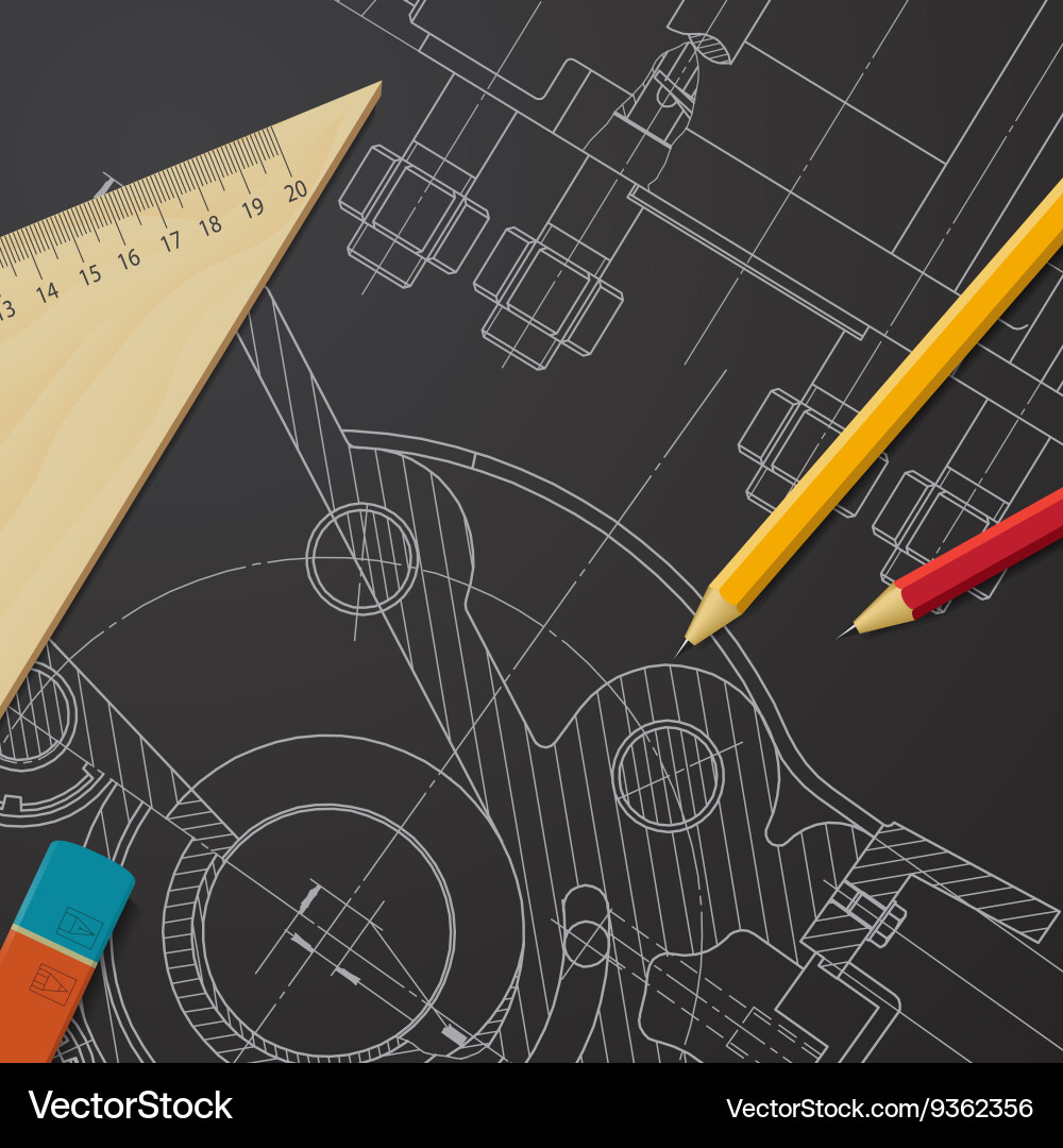 Technical blueprint of mechanism Royalty Free Vector Image