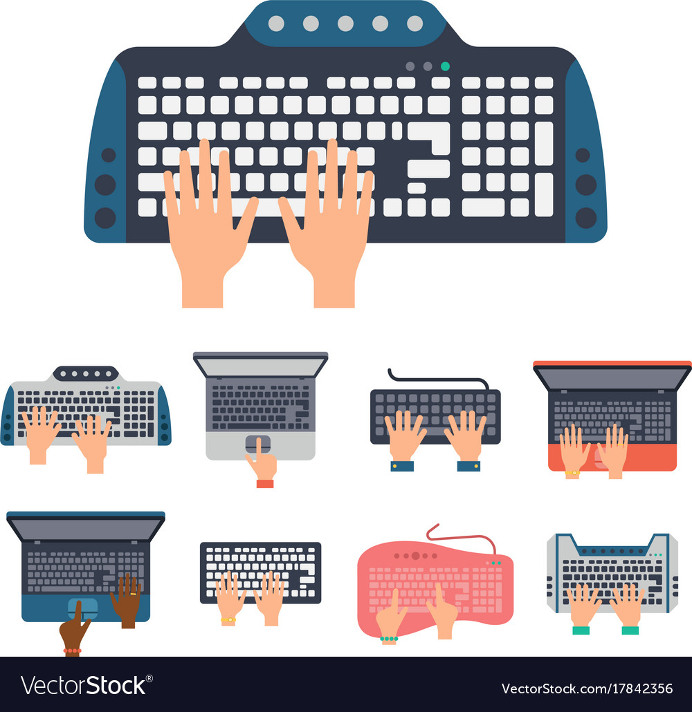 Users hands on keyboard and mouse of computer Vector Image