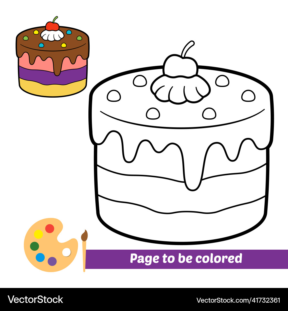 Coloring book for kids cake Royalty Free Vector Image