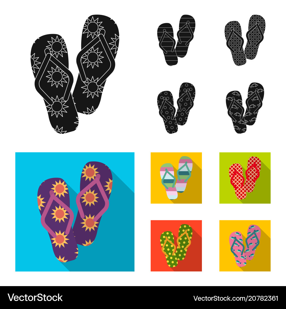 Flip-flops black flat icons in set collection Vector Image
