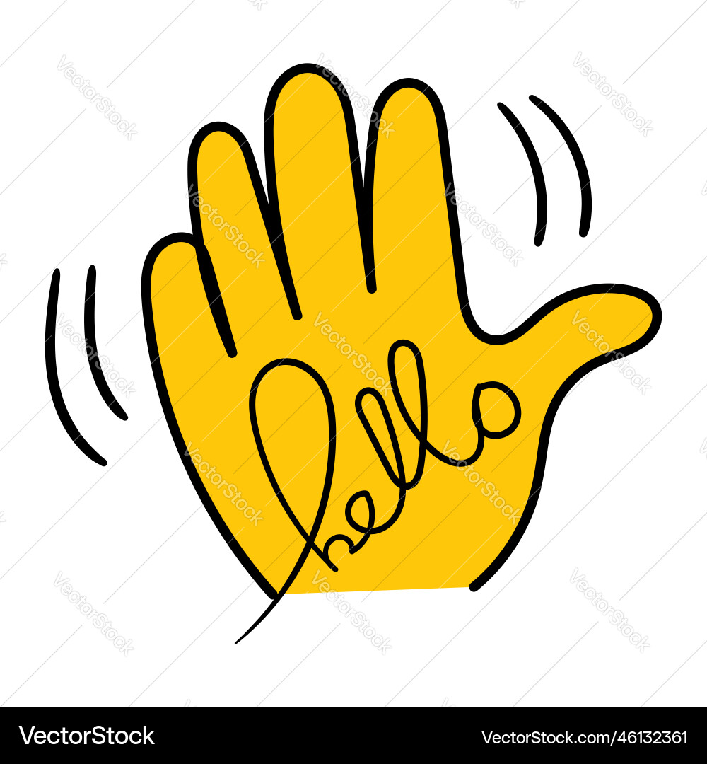 Hello hand lettering and doodle with waving Vector Image